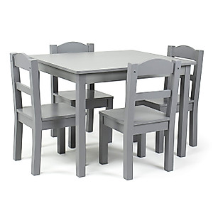 Humble Crew Kids Wood Table and 4 Chair Set, Grey & Grey/White Toy Organizer, 9 Bin Storage, 24" Tall