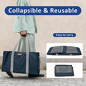 MHOMER Reusable Grocery Bags Extra Waterproof Large Utility Tote Bag with Carrying Handles Foldable Shopping Bags for Storage Space Saving Reinforced Bottom Durable Oxford Fabric Blue