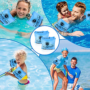 2 Pack Arm Floaties for Adults and Kids, Water Wings Inflatable Arm Swimming Floats Swim Rollup Arm Bands with Inflator Safety Arm Floaties for Swimming Pool Water Sports Party (Yellow)