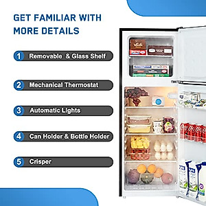 Frestec 4.7 CU' Refrigerator, Mini Fridge with Freezer, Compact Refrigerator, Small Refrigerator with Freezer, Top Freezer, Adjustable Thermostat Control, Door Swing, Stainless Steel (FR 472 SL)