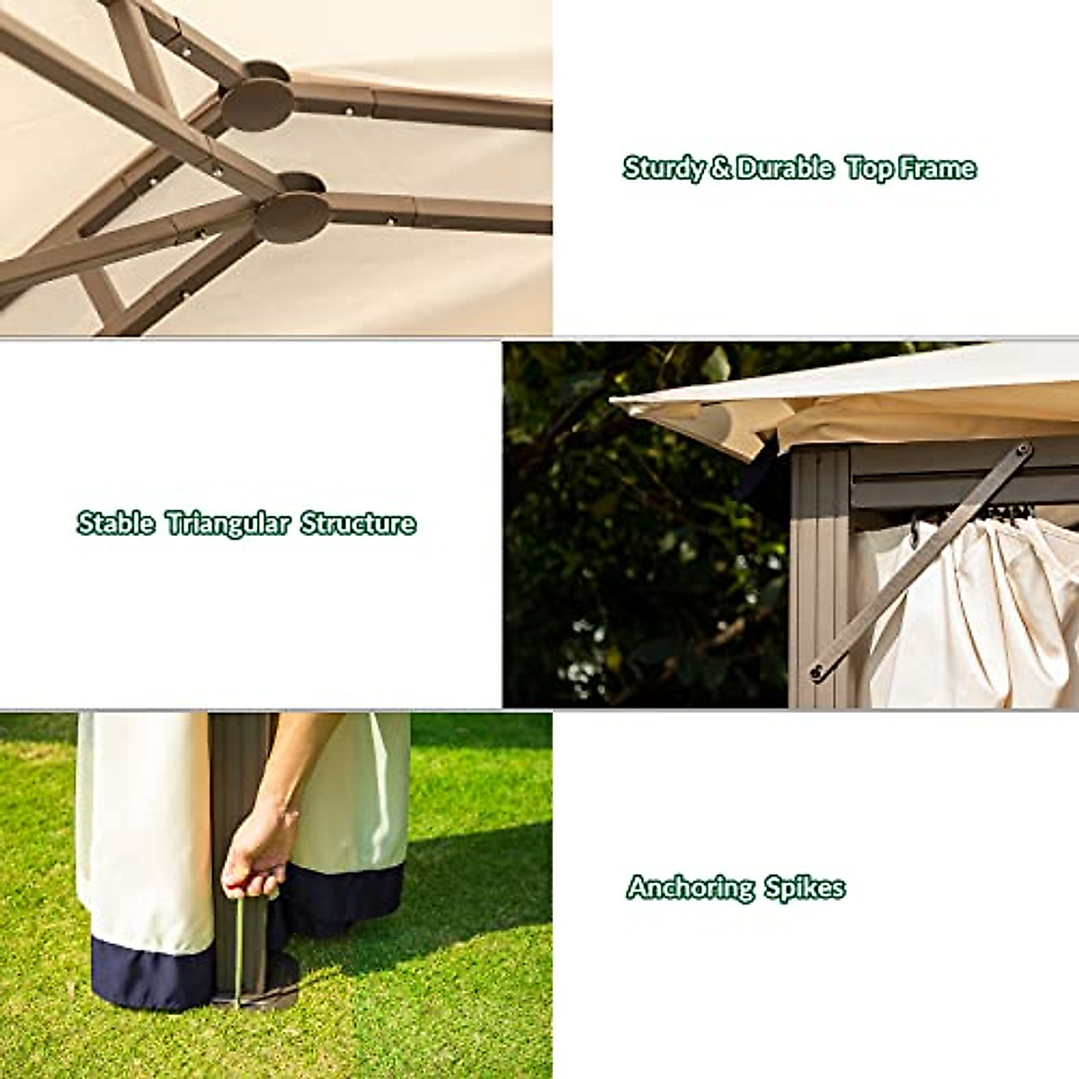 MEWAY Patio Gazebo 10x13 Gazebo with Mosquito Netting Aluminum Outdoor Gazebo Canopy with Curtains for Backyard Lawn Garden Deck, Beige Navy