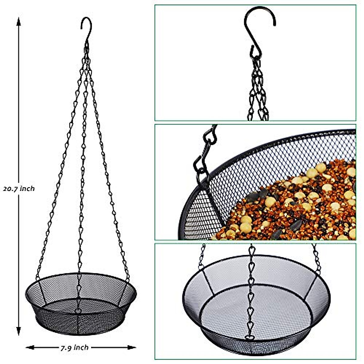 FORUP Platform Bird Feeder Hanging Tray, Metal Mesh Seed Tray for Outdoor Yard Garden Outside Backyard Decoration