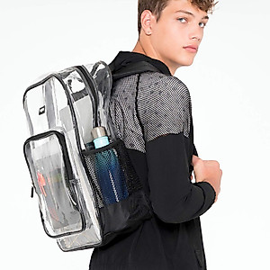 J.CARP Clear Bag Heavy Duty Backpack Durable Transparent See Through Bag (Large, Black)