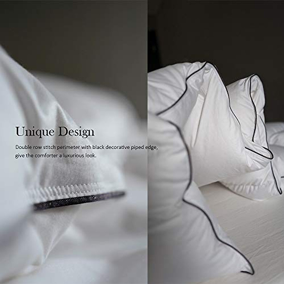 KRT Luxurious Goose Feathers Down Comforter Cal-King Size Solid White Lightweight Duvet Insert 100% Cotton Cover with 8 Corner Tabs Summer Cooling Blanket (White, California King Lightweight)