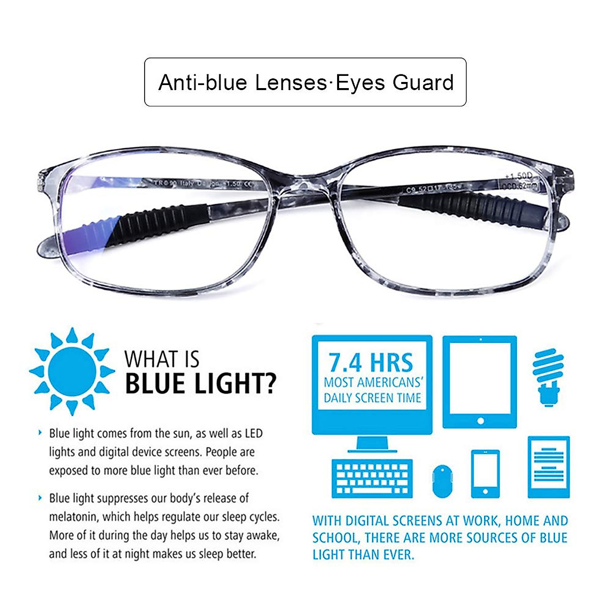 DOOViC Computer Reading Glasses 4 Pack Blue Light Blocking Glasses Anti Eyestrain Flexible Lightweight Readers for Women Men 2.25 Strength