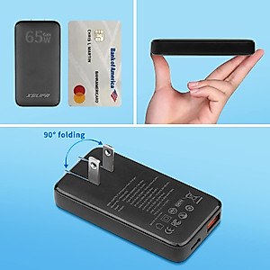 Flat USB c Wall Charger, 65W GaN USB c Wall Charger, Ultra Slim Wall Charger, Folding Travel Dual Port USB Wall Charger, for Laptops, Tablets, Phones, Black