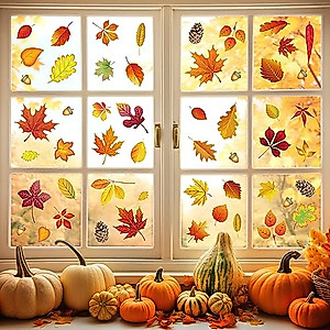 Suponar Fall Window Clings, 8 Sheet Fall Window clings for Glass Windows, Fall Decorations for Home, Fall Leaves Window Stickers for Thanksgiving Autumn Fall Décor