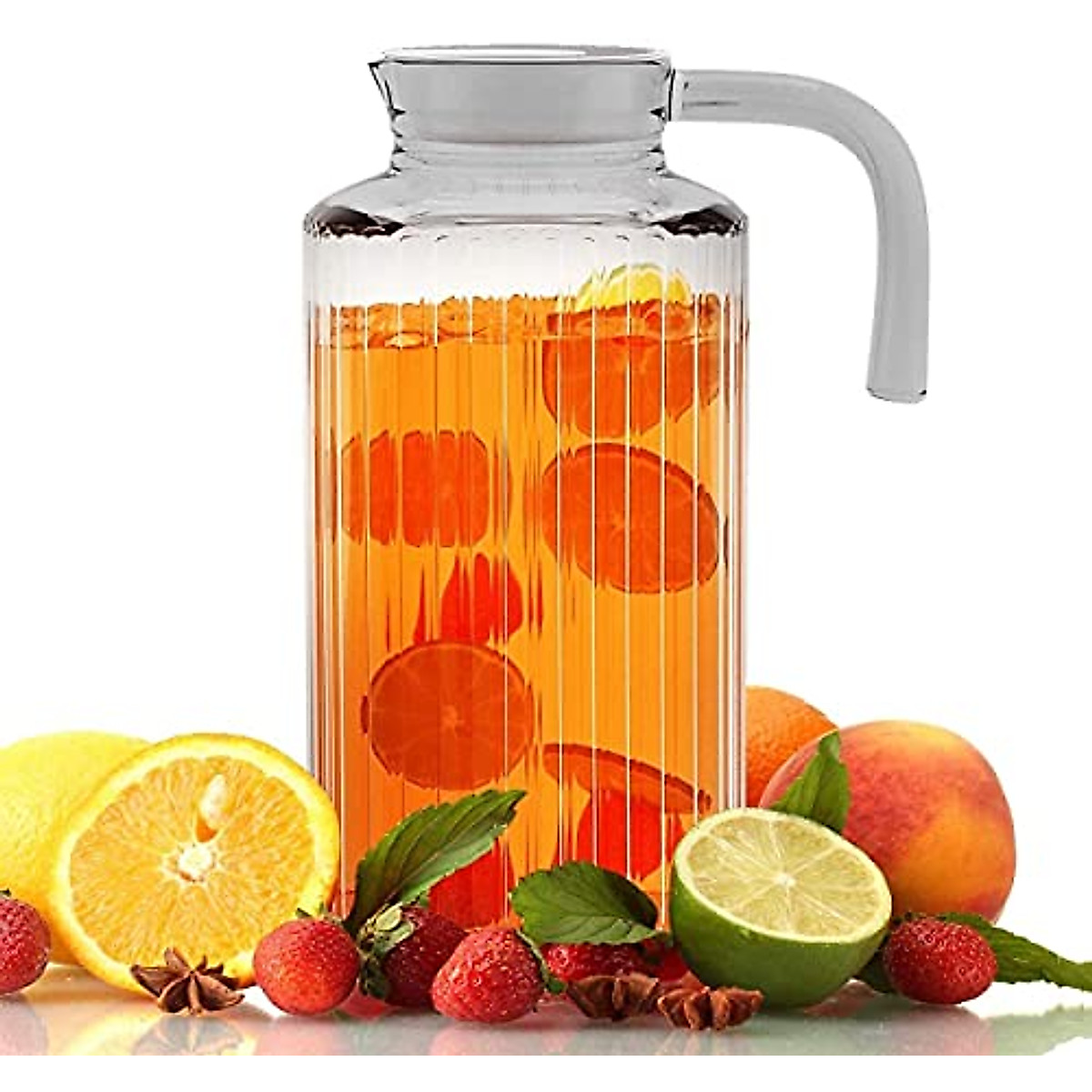 Fridge Pitcher – 60 OZ. Glass Water Fridge Pitcher with Lid By Home Essentials & Beyond Practical and Easy to use Fridge Pitcher Great for Lemonade, Iced Tea, Milk, Cocktails and more Beverages.