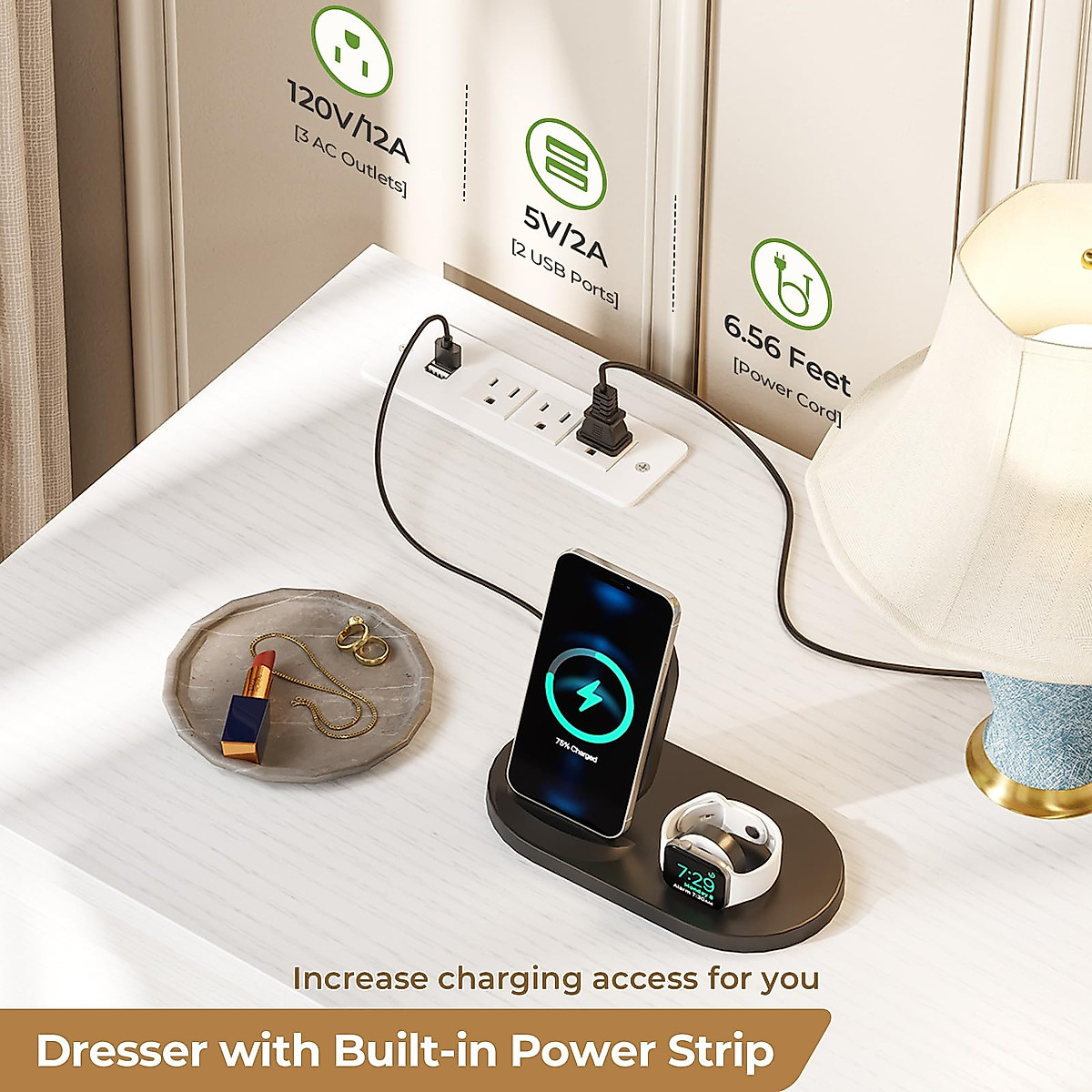 Hasuit White Dresser for Bedroom with 10 Drawers, 55.2" Long Drawer Dresser with Charging Station, Farmhouse Dresser Chest of Drawers, Large Wooden Storage Tower Organizer, Dresser for Bedroom Closet