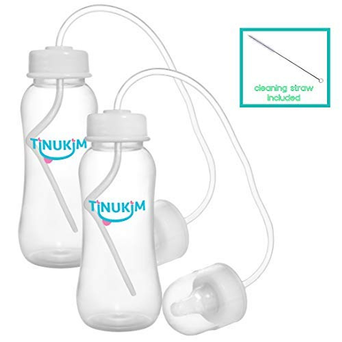 Tinukim iFeed 9 Ounce Self Feeding Baby Bottle with Tube - Handless Anti-Colic Nursing System, White - 2-Pack