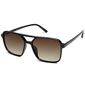 SOJOS Trendy Vintage Aviator Square Sunglasses For Womens Mens Retro 70s UV400 Women Sun Glasses SJ2327 Black Brown Grading Lens