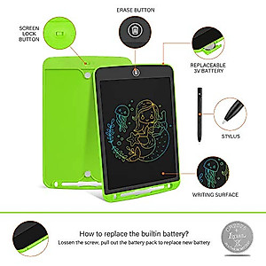 LCD Writing Tablet for Toddlers - 10 Inch Colorful Erasable Doodle Board - Reusable Electronic Painting Pad - Drawing Tablet- Educational Learning Toy for Boys and Girls Kids Ages 3-6 Year Old(Green)
