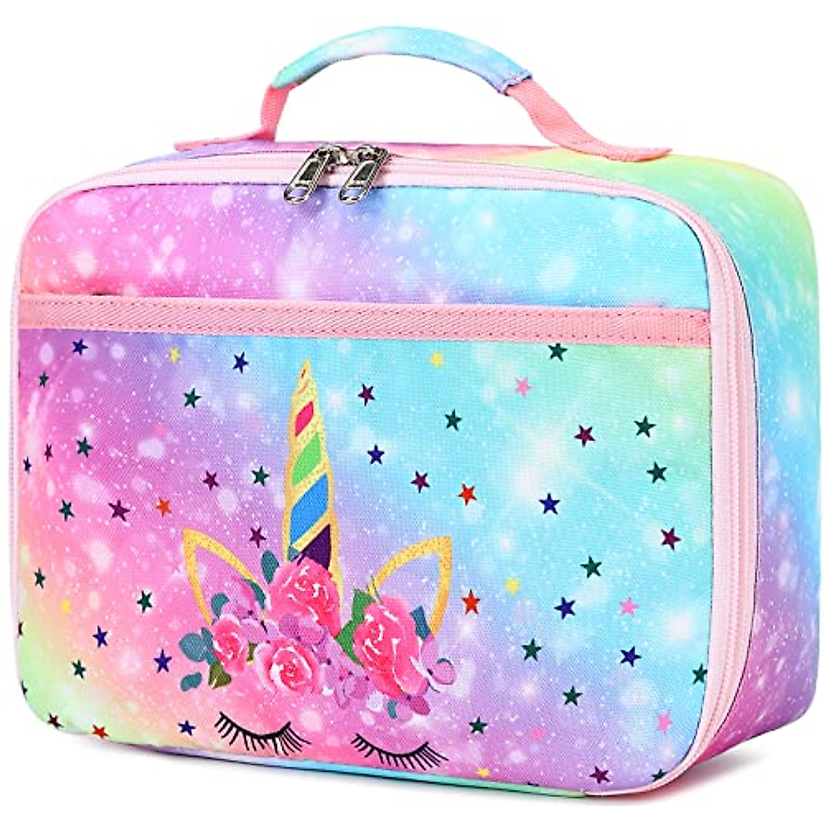 CAMTOP Kids Lunch Box Girls Boys Insulated Bag Reusable Lunch Containers Kit for School Travel Thermal Meal Boxs (Rainbow 1)