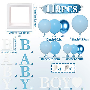 DataMoon Baby Shower Decorations for Boy - Navy Blue Baby Blue Different Sizes Light Blue Balloon Arch Kit,4pcs Boxes with Letters for Baby Boy Shower,Happy Birthday Decorations,Gender Reveal Party