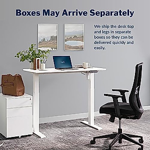 Vari Essential Height Adjustable Electric Standing Desk - Home Office With VariDesk Sturdy T-Legs - Quiet Motorized 48x24 Inch Small Desk - White - 1 Box
