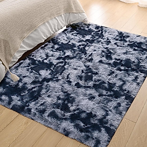 Terrug Fluffy Area Rugs for Living Room Bedroom, 5x8 Feet Tie-Dyed Blue Grey Shag Large Rug Fuzzy Throw Carpet, Anti-Skid Modern Indoor Shaggy Rug for Boy Girls Kids Nursery Room Dorm Home Decor