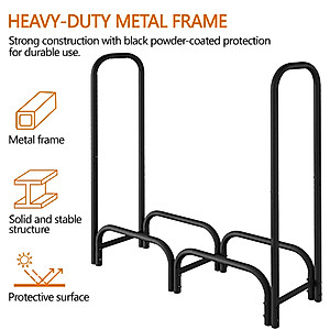 Yaheetech Firewood Rack Outdoor 4ft Heavy Duty Metal Firewood Rack Indoor with Waterproof Cover Combo Set, Wood Holder Fireplace Iron Log Holder for Indoor Outdoor, Black