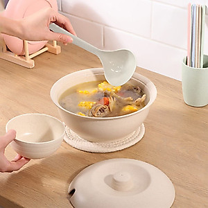 Unbreakable and Lightweight Soup Bowl with Lid and Spoon, 60Oz/1800ml Noodle Bowl Rice Bowl Cereal Bowl Dinner Bowl, Dishwasher Safe (Beige)
