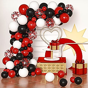 Red and Black Balloons Arch Kit, 100 Pieces Red Black White Confetti Balloons for Birthday, Brial Shower, Casino Theme Party Decorations