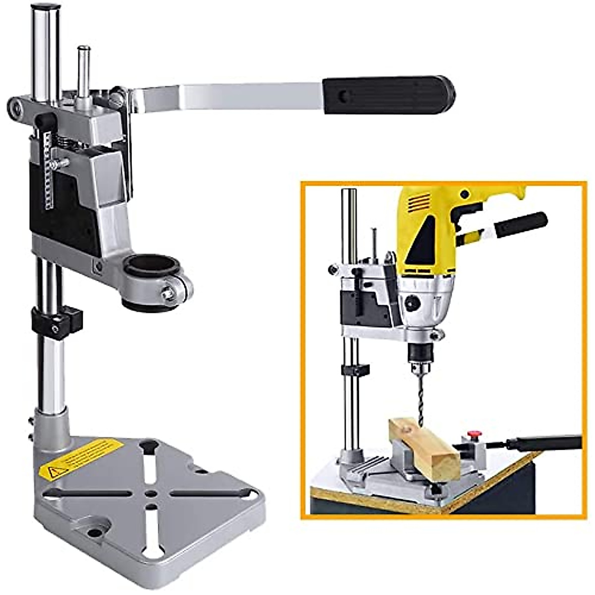Drill Stand for Hand Drill, Universal Adjustable Drill Press Clamp, Heavy Duty Drill Press Holder Workbench Repair Tool Bench Clamp, Support Tool with Single Hole Aluminum Base