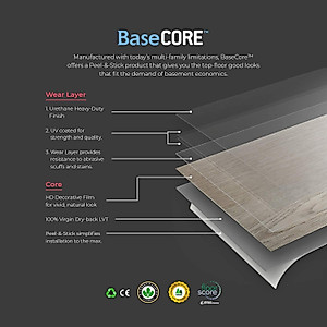 LUCiDA SURFACES Luxury Vinyl Floor Tiles-Peel & Stick Adhesive Flooring for DIY Installation-36 Wood-Look Planks-BaseCore-54 Sq. Feet