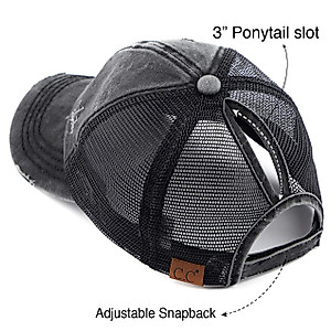 C.C Hatsandscarf Exclusives Washed Distressed Cotton Denim Ponytail Hat Adjustable Baseball Cap (BT-13)