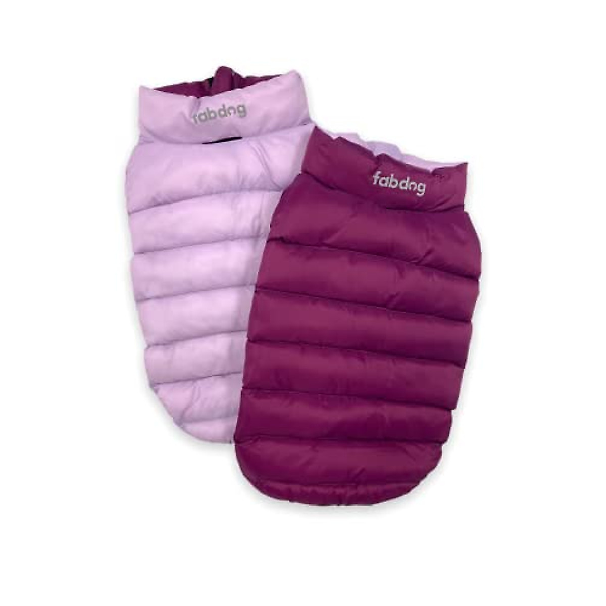 fabdog Dog Puffer Coat - Reversible Pack N Go Dog Coats for All Breeds - Comfy & Colorful Dog Jackets are Ideal Gifts - Clothes Fit Necks 22" | Purple Combo