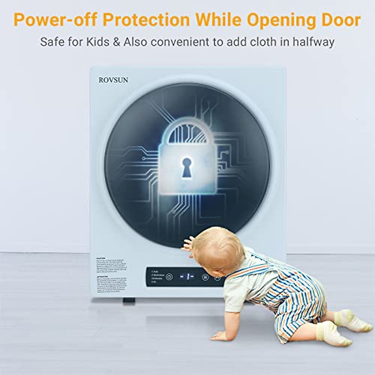 ROVSUN 9LBS Portable Clothes Dryer, 2.6cu.ft High End Front Load Tumble Laundry Dryer with Stainless Steel Tub & LCD Tough Control Panel, White, 110V