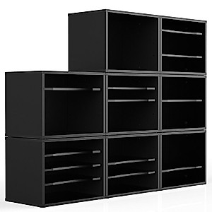 FITUEYES Wood Desk Paper Organizer with 4 Tiers Storage, Desktop File Holder, Document Letter Sorter Tray with Adjustable Shelves, Home Office Wooden Mail Rack, Black
