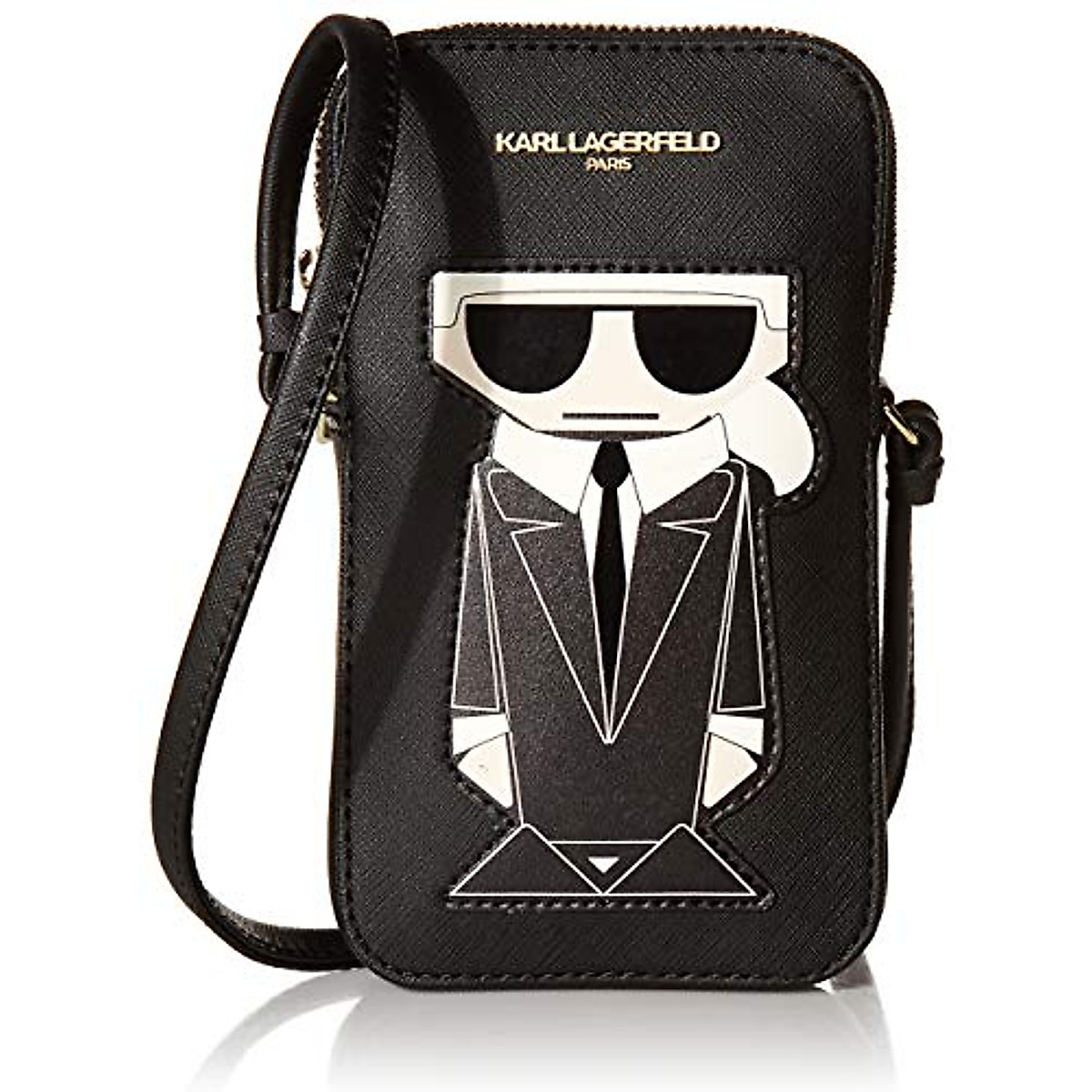 Karl Lagerfeld Paris Small Flap Crossbody, Black/Black Multi
