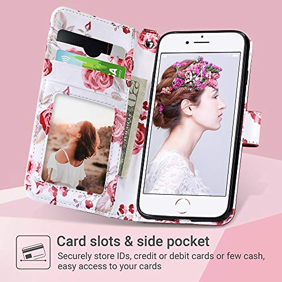 ULAK iPhone 8 Wallet, iPhone SE Wallet Case 2020, iPhone SE 3 Wallet 2022, iPhone 7 Flip Wallet Case, PU Leather Kickstand Card Holder Protective Cover for iPhone 7/8/iPhone SE 2 3 Gen 4.7'', Burgundy