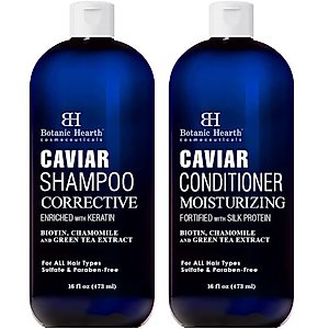 Botanic Hearth Caviar Shampoo and Conditioner Set - Sulfate Free, Shampoo Enriched with Keratin & Conditioner with Silk Protein - for Men and Women - Safe for Color Treated Hair - 16 fl oz each