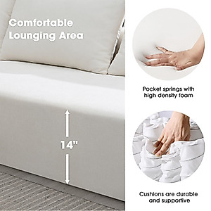 Suheww L Shaped Sectional Sofa Couch, Modern Chenille Cloud Comfy Floor Sofas with Chaise & Pillows for Living Room Office Apartment, No Assembly Required, 109”W, White