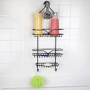 Home Basics Classic 2 Shelf Shower Caddy with Bottom Hooks and Center Soap Dish Tray, Bronze