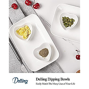 DELLING 12 Pack Soy Sauce Dishes/Bowls, Heart Shaped Dip Bowls Set, Sauce Cups/Ceramic Dipping Bowls, Mini Serving Bowls for Side Dishes, Soy Sauce, Ketchup, Sushi, BBQ and Party Dinner- White, 1Oz