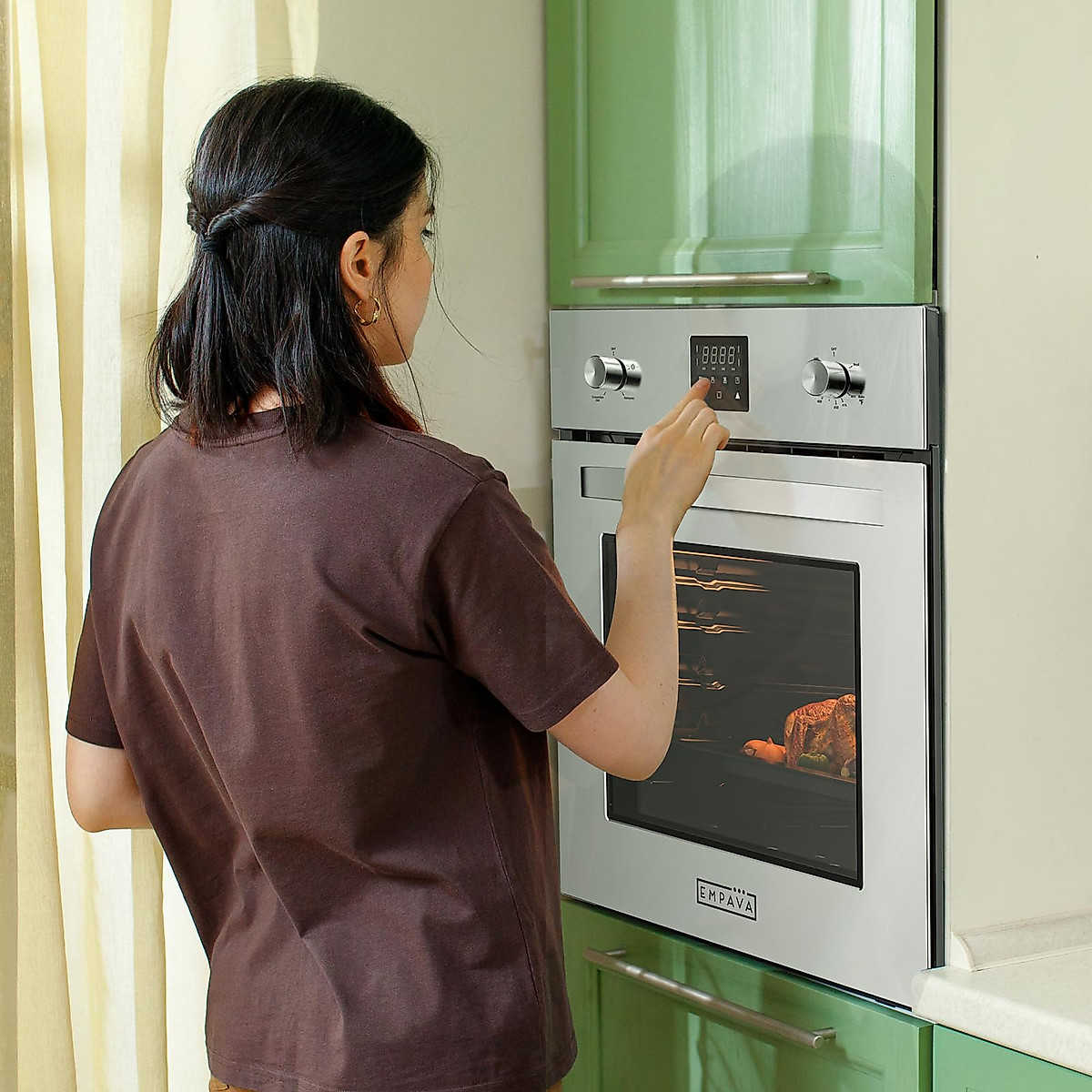 Empava 24" Single Gas Wall Oven Bake Broil Rotisserie Functions with Digital Timer and Convection Fan in Stainless Steel