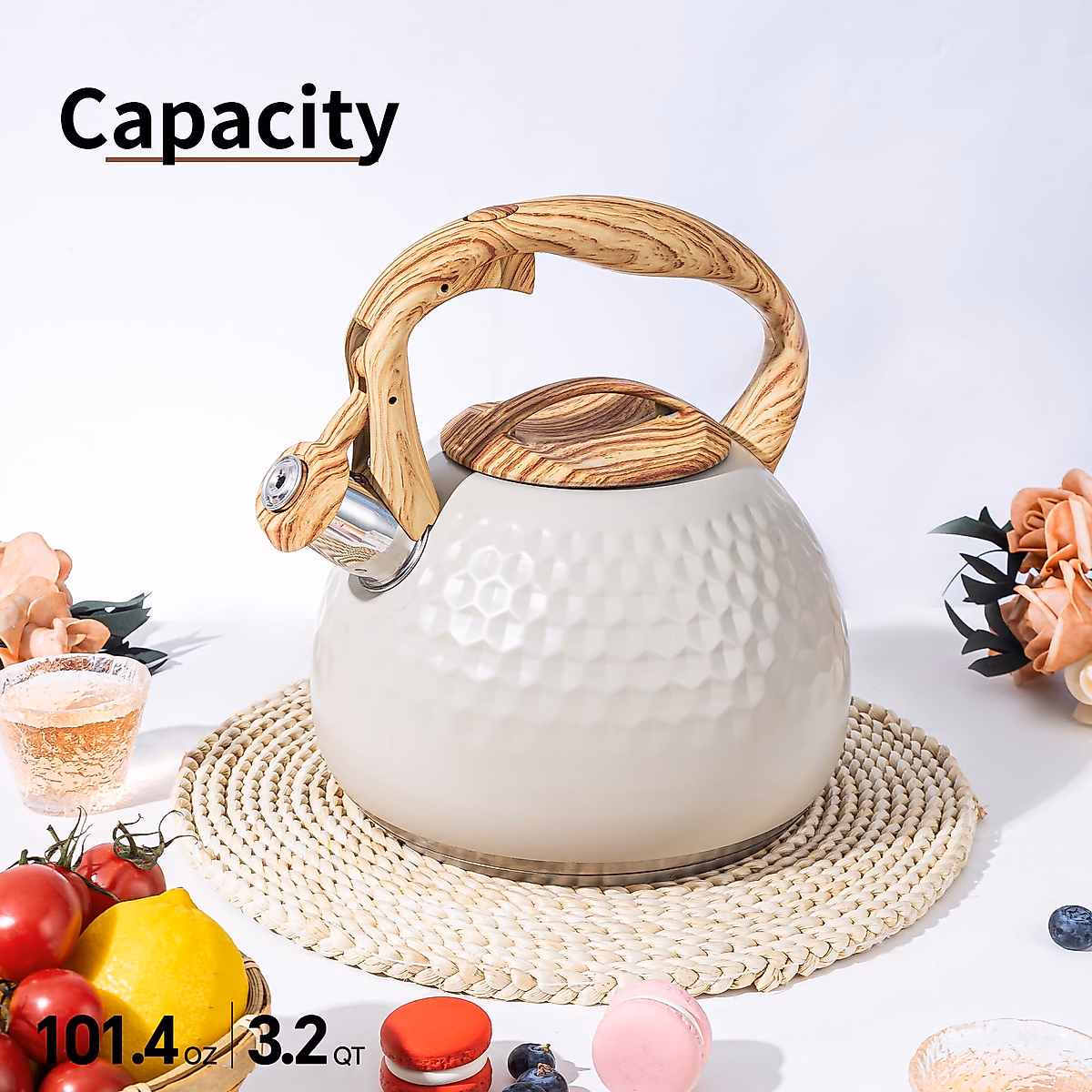 Zalnuuk Tea Kettle, Tea Pot with Cool Touch Ergonomic Handle, Tea Kettle Food Grade Stainless Steel, Tea Kettle Stovetop, Kettle Teapot, Whistling Tea Kettle, Small Tea Kettle, 3.2 Quart