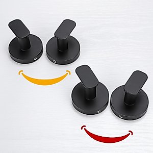 DELITON Wall Mounted Towel Hooks/Robe Hook - Heavy Duty Wall Hooks Hand Towel Holder for Bathroom, Coat Hooks for Hotel Kitchen Garage, Stainless Steel Matte Black (4 Pack)