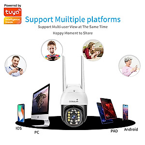 TUYA Security Camera Outdoor, 2K Wireless PTZ Camera, WiFi Pan Tilt Dome Camera Works with Alexa & Google Assistant, Floodlight/2-Way Audio/Motion Detection/Activity Alert/Auto Tracking/Smart Life App