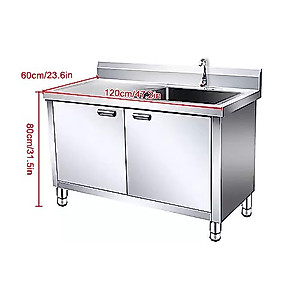 Commercial Restaurant Kitchen Sink Set,With Cabinet Stainless Steel Sink, Sink Cabinet Integrated,Freestanding Indoor Commercial/Industrial Sink,With Faucet(120cm/47.2in Left Platform)
