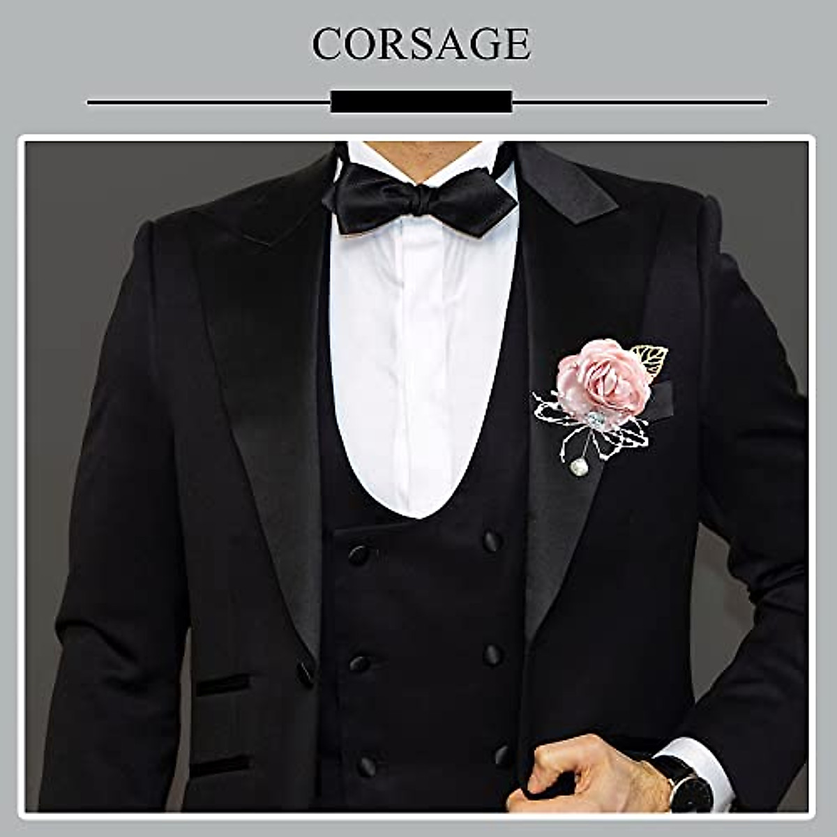 XAN Bridesmaid Wrist Flower Corsage Bride Silk Wrist Flower, with Artificial Pearl Bead Elastic Bracelet Wristband Gold Leaf, Used for Wedding Ball Hand Flower Decoration (Grey Combination)