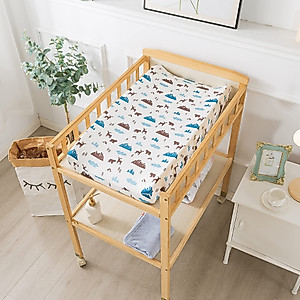Soul & Lane 3-Piece Cotton Forest Animals Crib Bedding Set for Boys - Comforter, Crib Sheet, Changing Pad Cover: Woodland Friends Crib Bedding Set, Deer Bear Blue Nursery Quilt, Mountain Crib Sheet
