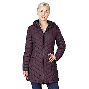Outdoor Ventures Women's Lightweight Warm Long Puffer Coat with Hood-XL,32"