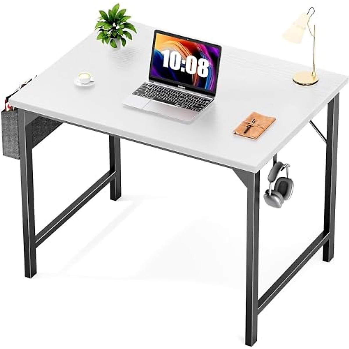 Sweetcrispy Small Computer Office Desk 32 Inch Kids Student Study Writing Work with Storage Bag & Headphone Hooks Modern Simple Home Bedroom PC Table