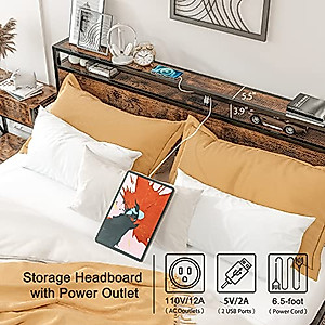 IRONCK King Size Bed Frame with Storage Headboard, Platform Bed with Charging Station, Solid and Stable, Noise Free, Easy Assembly