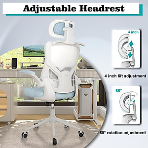 Ergonomic Office Chair, High Back Mesh Desk Chair with Thick Molded Foam Cushion, Coat Hanger, Adjustable Headrest, Lumbar Support, Tilt & Lock Function-Task Chair (Carolina Blue)