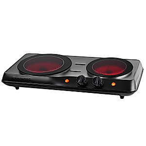 OVENTE Countertop Infrared Double Burner, 1700W Electric Hot Plate and Portable Stove with 7.75" and 6.75" Ceramic Glass Cooktop, 5 Level Temperature Setting and Easy to Clean Base, Black BGI102B