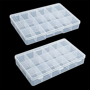 BangQiao 2 Pack Fixed 18 Grids Clear Plastic Compartment Container Case, Transparent Organizer Storage Divider Box with Lid for Bead, Button, Hardware, Screw, Sewing Kit, Craft Supplies