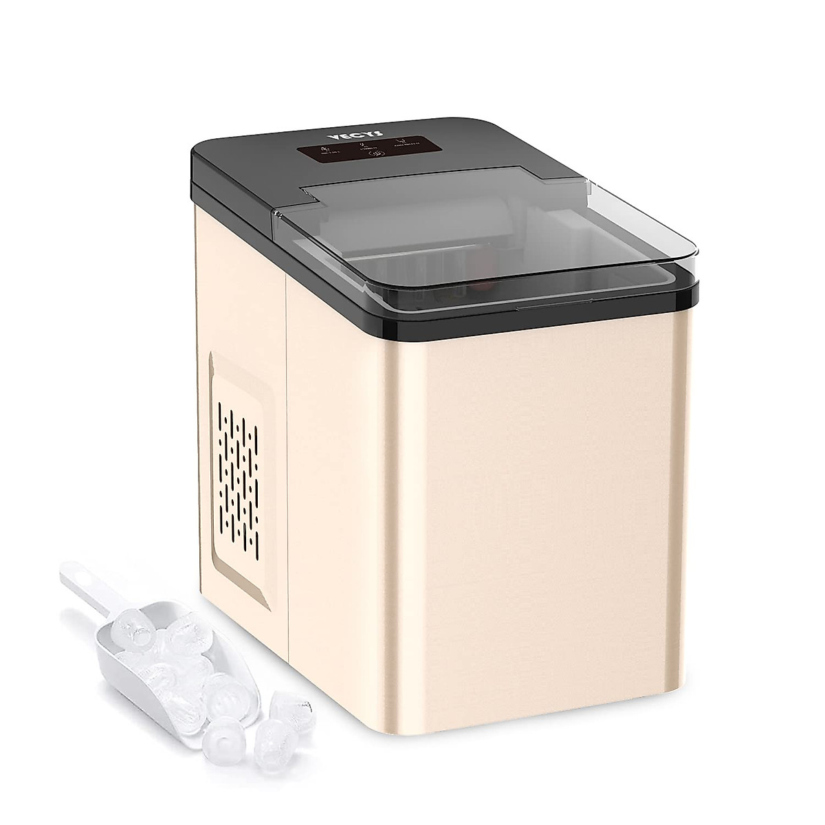 VECYS Upgraded Ice Maker, Premium Countertop Ice Machine 26LBS Daily Ice Making Capacity and Self-Clean Function with Ice Scoop and Basket, Champagne