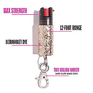 super-cute Self Defense Kit - Professional Grade, Maximum Strength Pepper Spray with UV Marking Dye & Personal Safety Alarm - Pink & Rose Gold